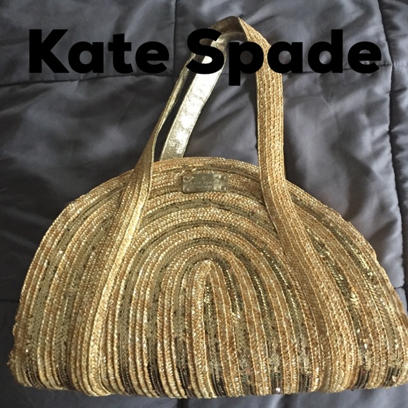 kate spade | Bags | Rare Huge Kate Spade Rattan Gold Sequin Purse ...